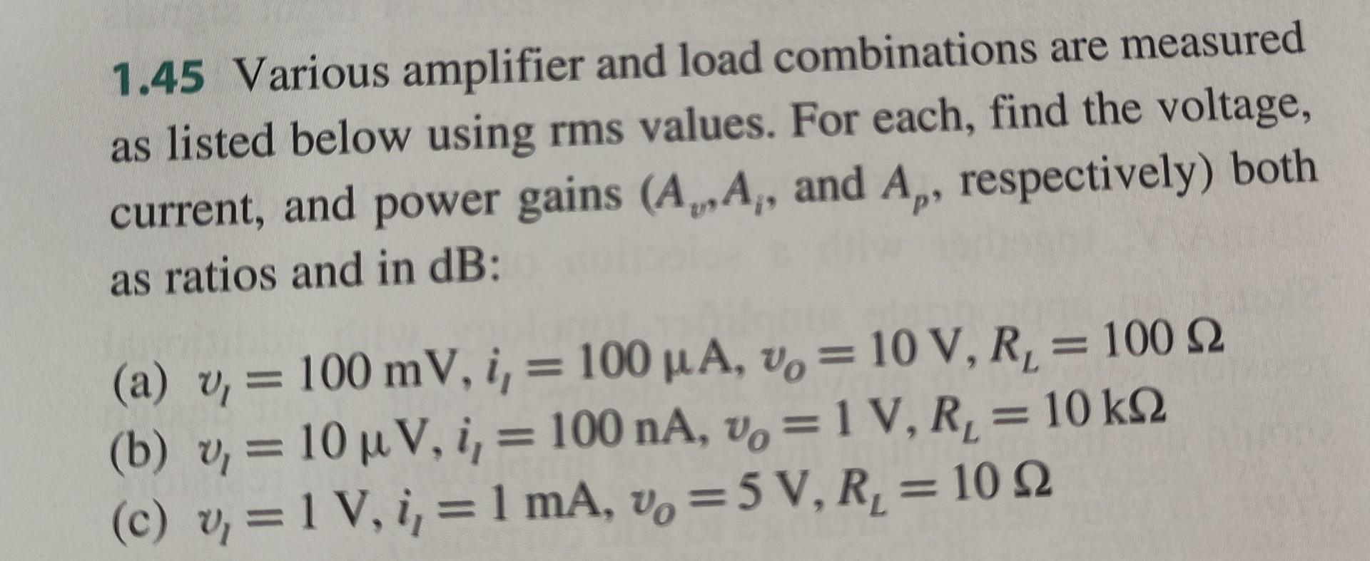 Solved 1.45 Various amplifier and load combinations are | Chegg.com