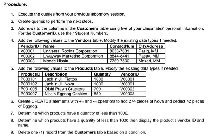 Solved Procedure: 1. Execute the queries from your previous | Chegg.com