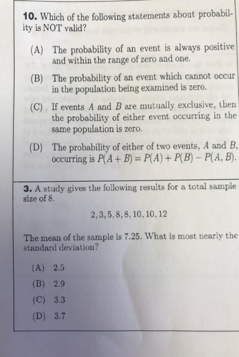 Solved 10. Which of the following statements about probabil- | Chegg.com