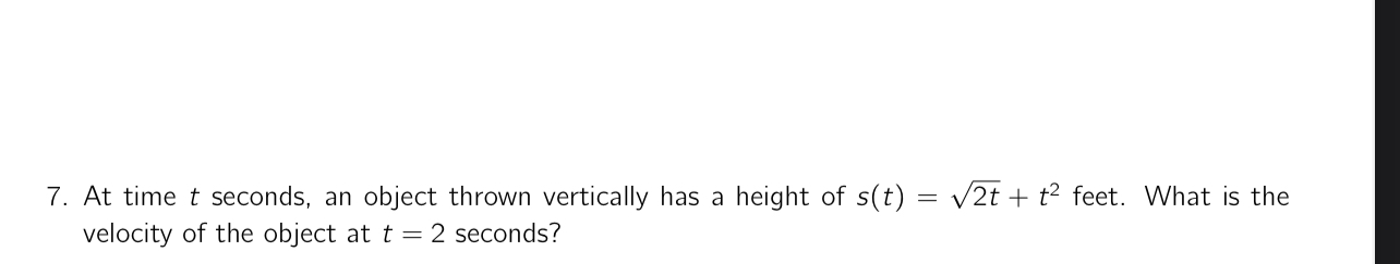 Solved At time t ﻿seconds, an object thrown vertically has a | Chegg.com