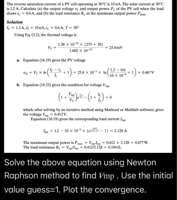The reverse saturation current of a PV cell operating | Chegg.com