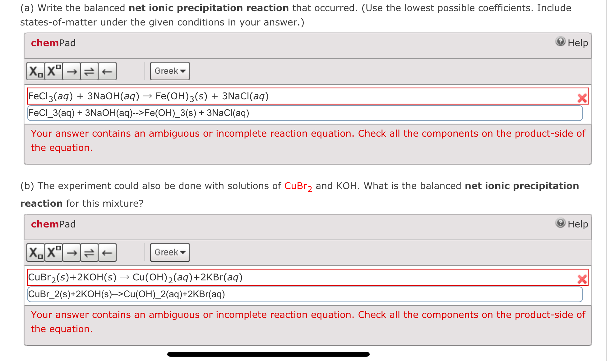 Solved (a) ﻿Write the balanced net ionic precipitation | Chegg.com