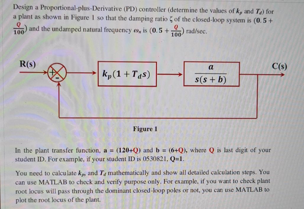 Solved Design a Proportional-plus-Derivative (PD) controller | Chegg.com