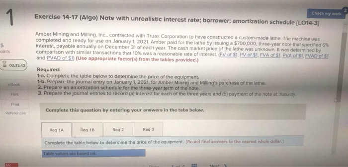 Solved 1 Check my work Exercise 14-17 (Algo) Note with | Chegg.com