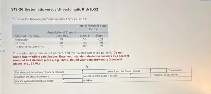 Solved S13-26 Systematic versus Unsystematic Risk [LO3] | Chegg.com