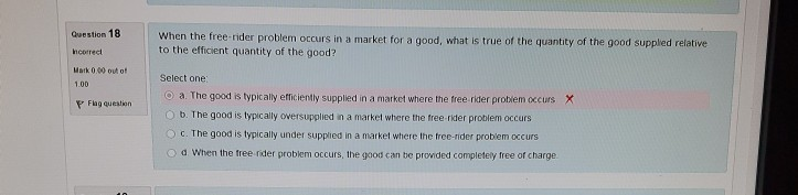 Solved Question 18 When the free-rider problem occurs in a | Chegg.com