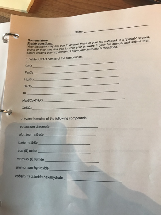 Solved Name: Nomenclature Prelab questions: our instructor | Chegg.com