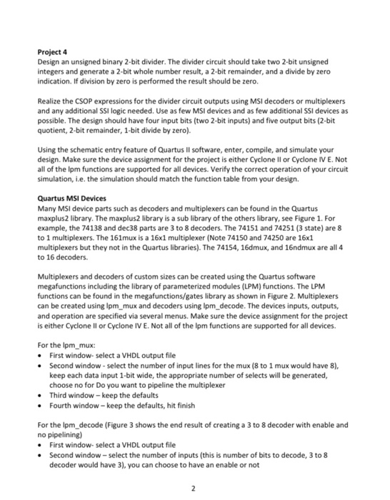 Project 4 Design an unsigned binary 2-bit divider. | Chegg.com