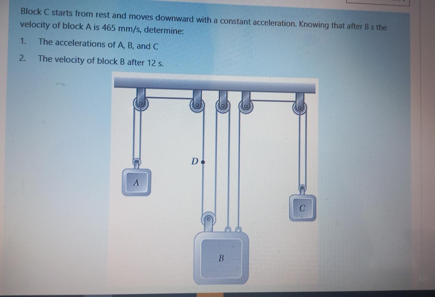 Solved Block C starts from rest and moves downward with a | Chegg.com