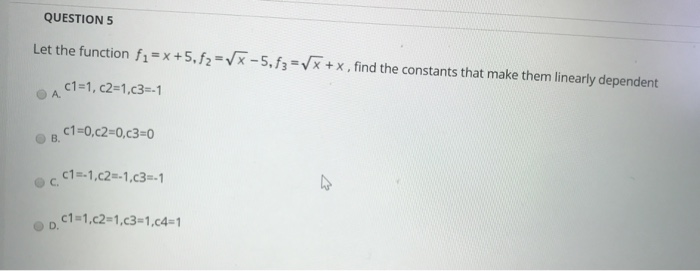 Solved QUESTION 5 Let the function f1= x +5,f2 = X-5.f3 = x | Chegg.com