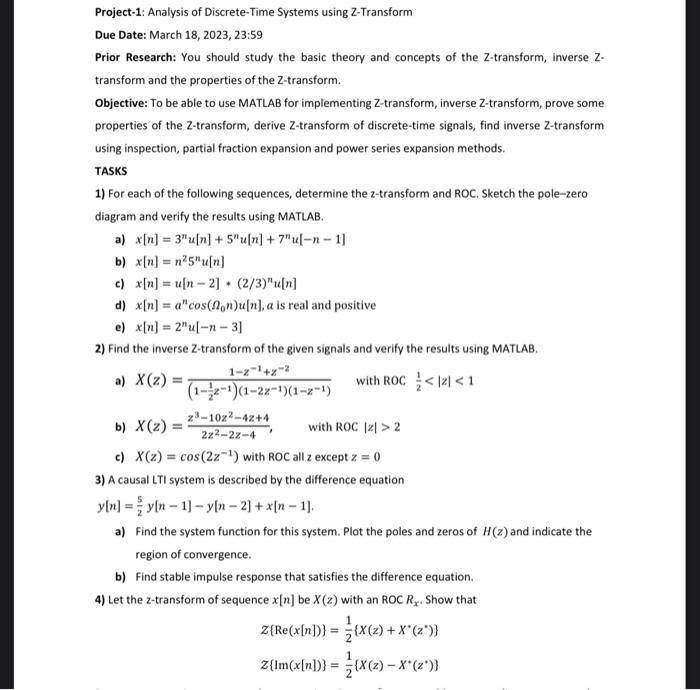 Solved Project-1: Analysis of Discrete-Time Systems using | Chegg.com