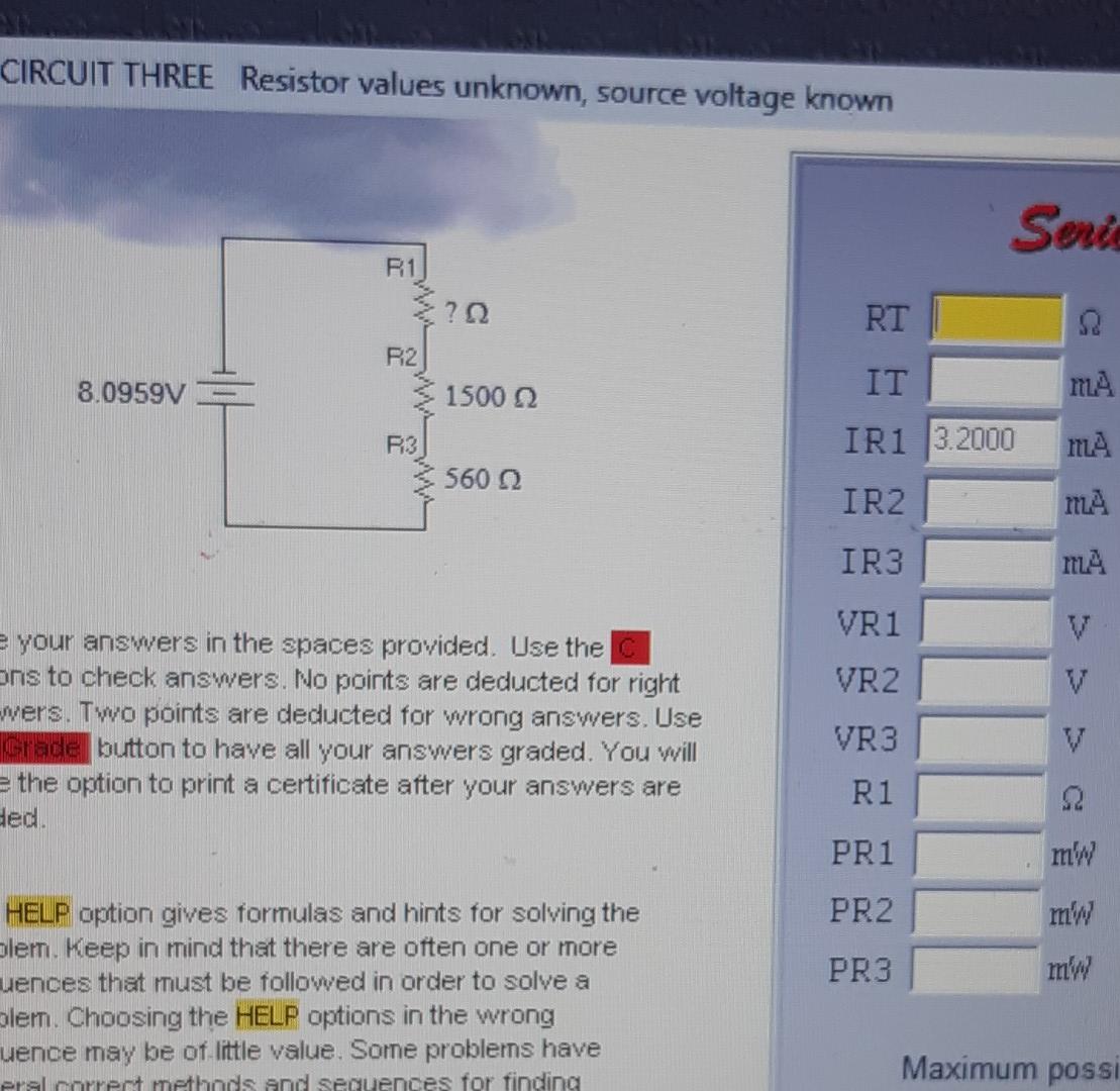 Solved CIRCUIT THREE Resistor values unknown, source voltage | Chegg.com
