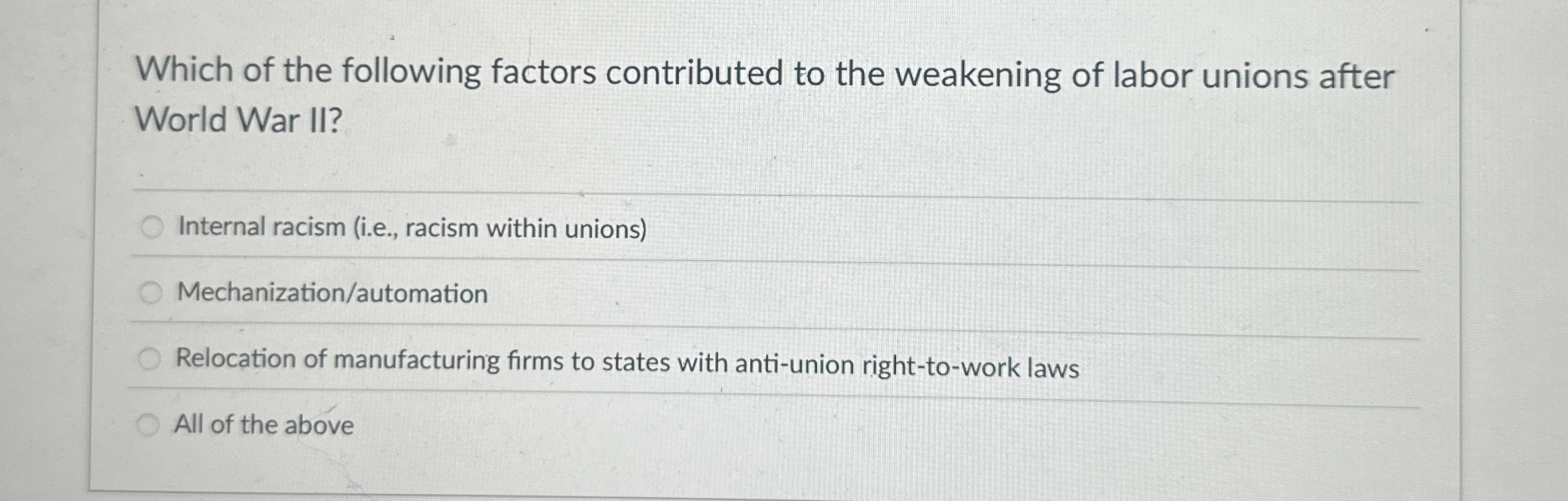 Solved Which of the following factors contributed to the | Chegg.com