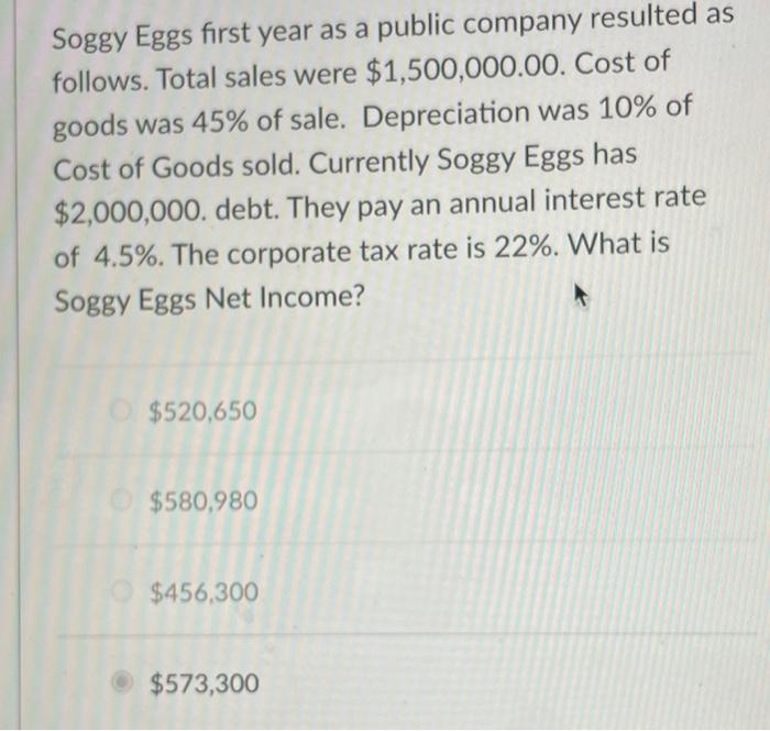 Solved Soggy Eggs first year as a public company resulted as | Chegg.com