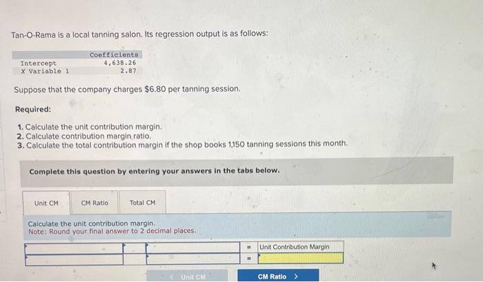 Solved Tan-O-Rama is a local tanning salon. Its regression | Chegg.com