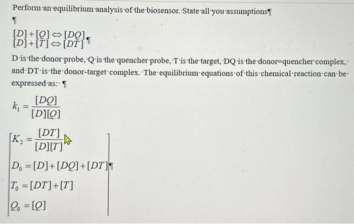 Solved Perform an 'equilibrium analysis of the biosensor: | Chegg.com
