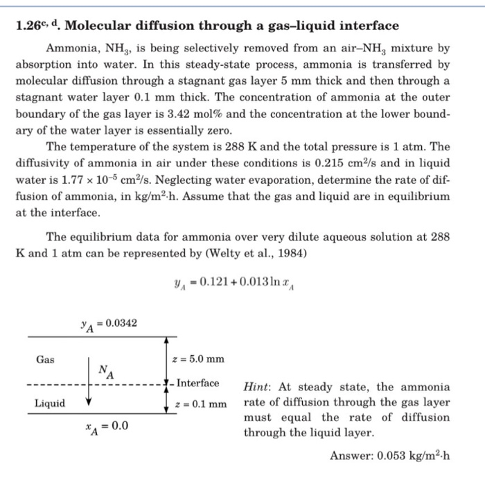 Solved 1.264, d. Molecular diffusion through a gas-liquid | Chegg.com