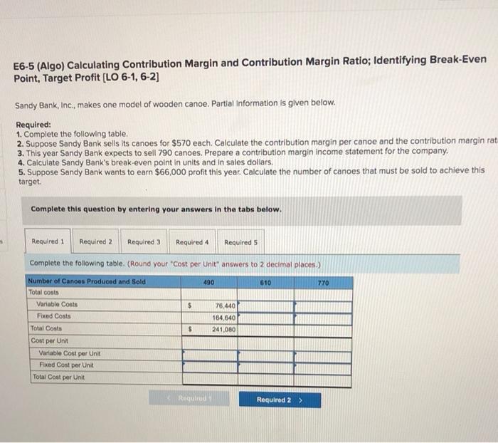 Solved E6-5 (Algo) Calculating Contribution Margin and | Chegg.com