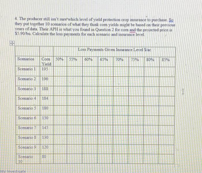 Solved 4. The producer still isn't sure'which level of yield | Chegg.com
