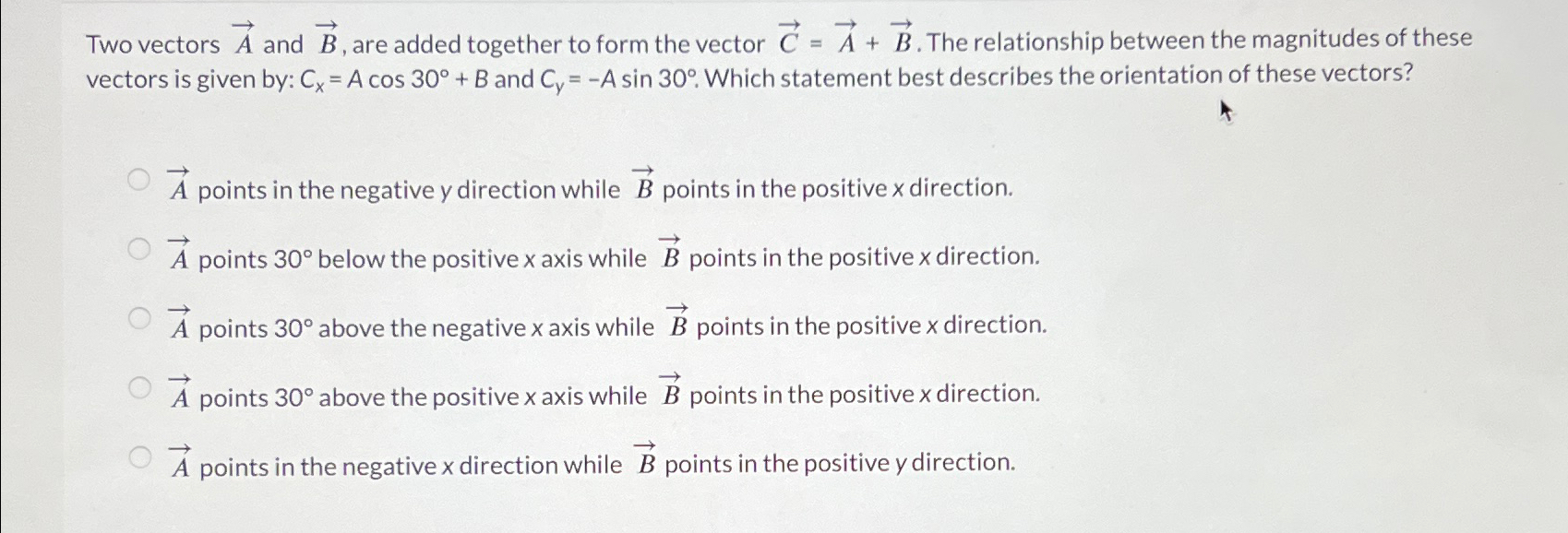 Solved Two vectors vec(A) ﻿and vec(B), ﻿are added together | Chegg.com