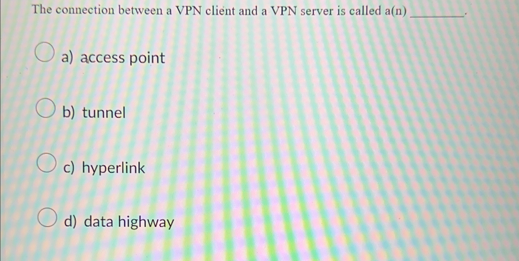 Solved The connection between a VPN client and a VPN server | Chegg.com