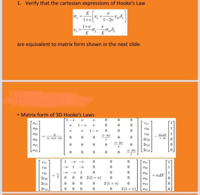 Solved V 1. Verify that the cartesian expressions of Hooke's | Chegg.com