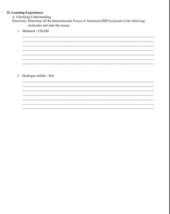 Solved II. Learning Experiences A. Clarifying Understanding | Chegg.com