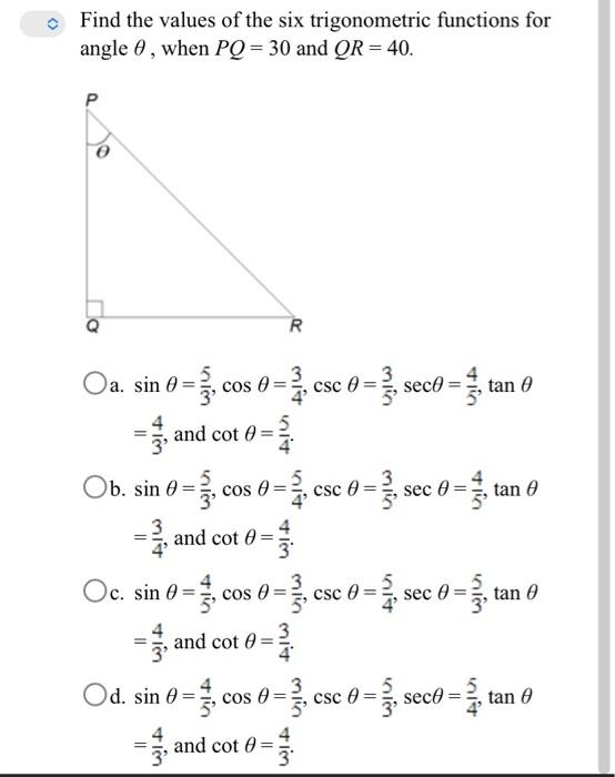Solved Find the values of the six trigonometric functions | Chegg.com