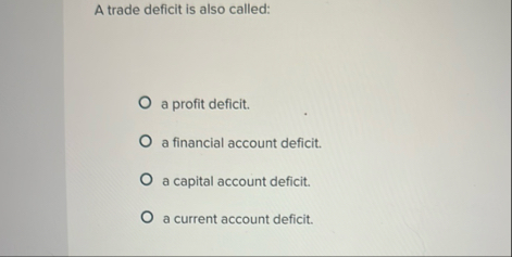 Solved A trade deficit is also called:a profit deficit.a | Chegg.com