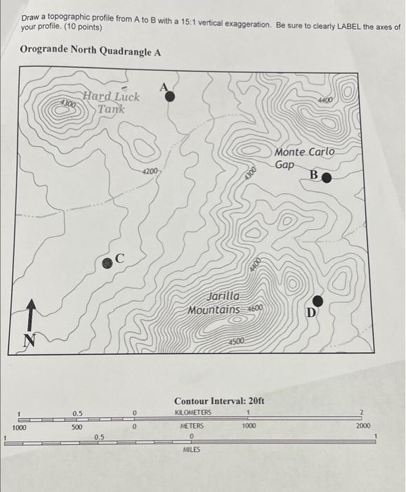 Draw a topographic profile from A to B with a 15:1 | Chegg.com