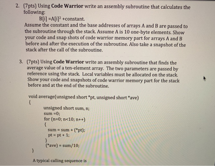 2. (7pts) Using Code Warrior write an assembly | Chegg.com