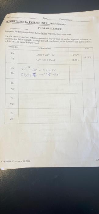 Solved Do REPORT SHEET for EXPERIMENTE PRE-LAB EXERCISE Use | Chegg.com