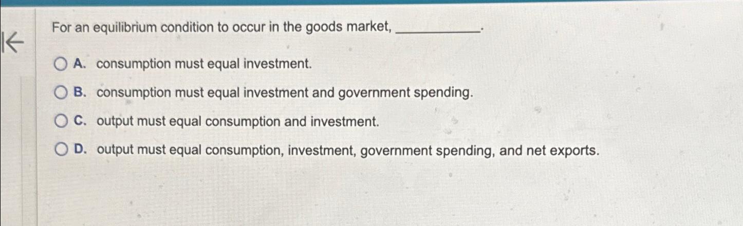 Solved For an equilibrium condition to occur in the goods | Chegg.com