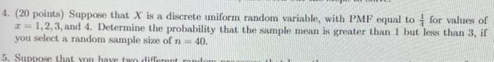 Solved 4. (20 points) Suppose that X is a discrete uniform | Chegg.com