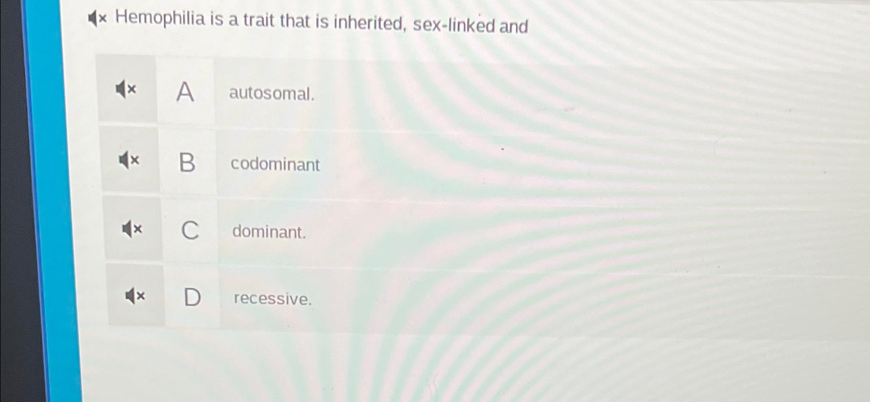 Solved 4× ﻿Hemophilia is a trait that is inherited, | Chegg.com