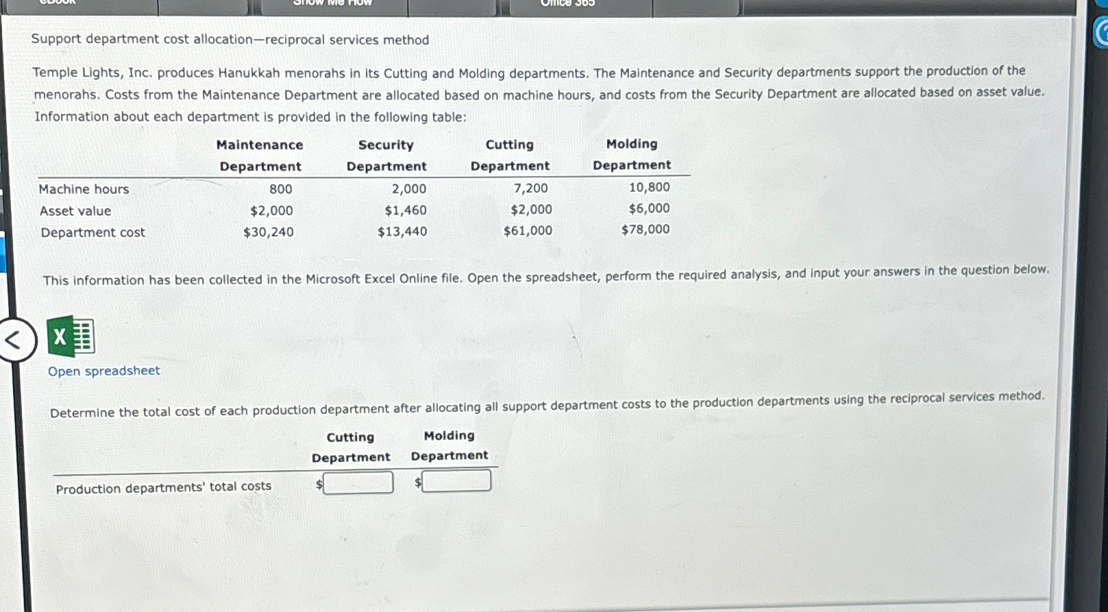 Solved Support department cost allocation-reciprocal | Chegg.com