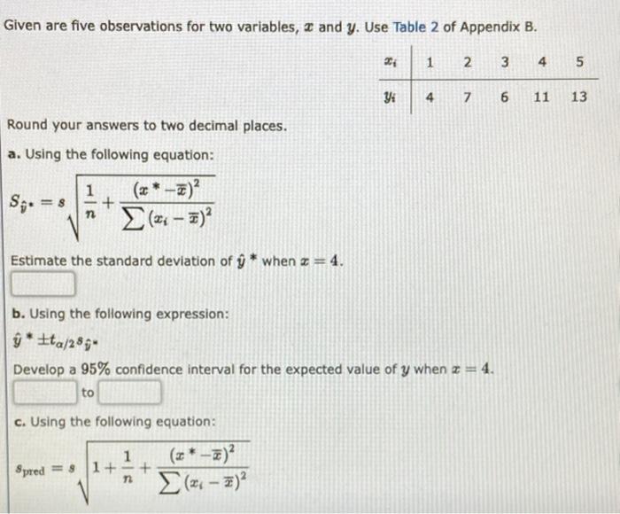 Solved Given are five observations for two variables, I and | Chegg.com