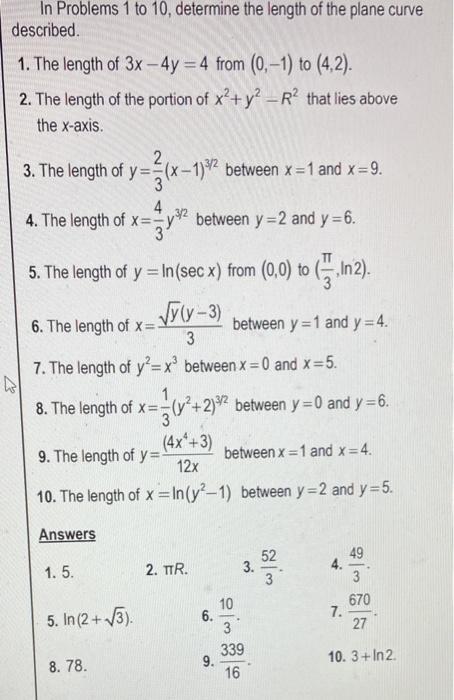 Solved In Problems 1 to 10 , determine the length of the | Chegg.com