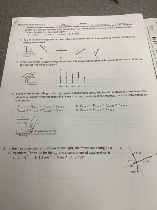 Solved Multiple Choice Version 1 1. Two rubber bands | Chegg.com