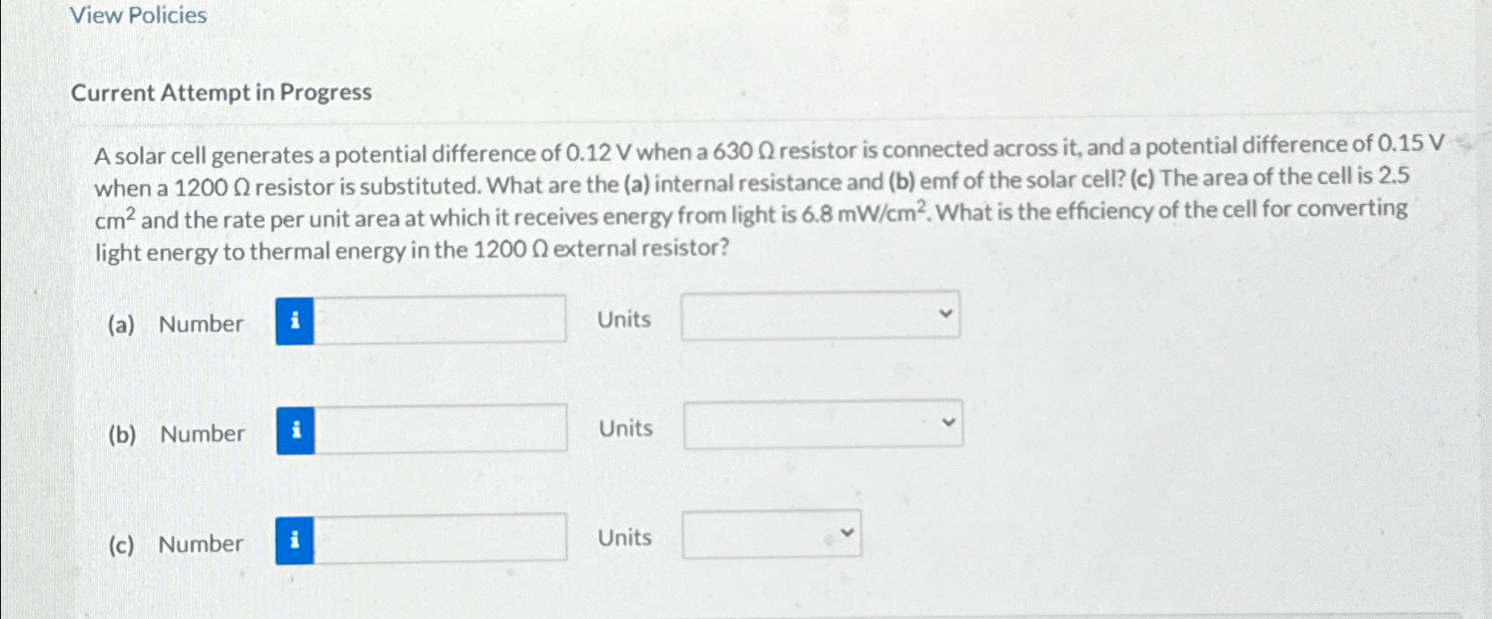 Solved View PoliciesCurrent Attempt in ProgressA solar cell | Chegg.com