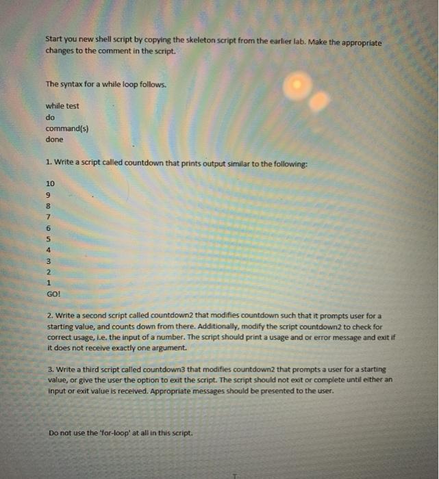 Solved Start you new shell script by copying the skeleton | Chegg.com