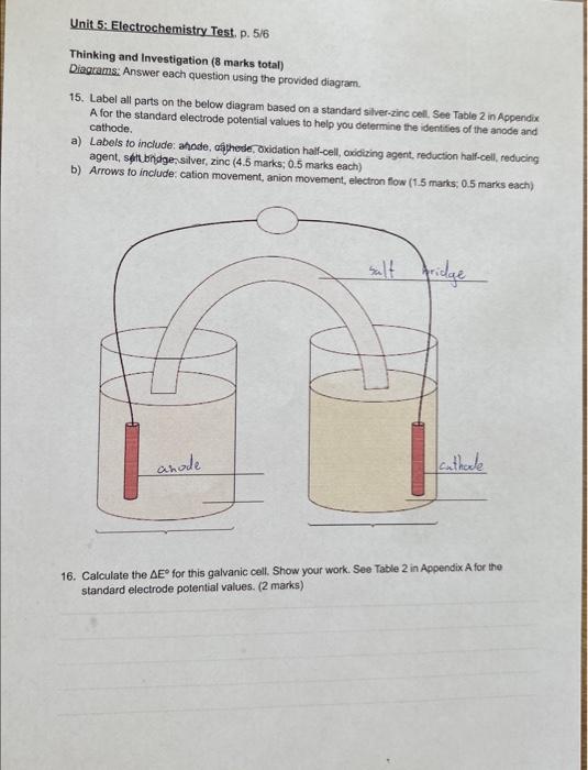 Solved Unit 5: Electrochemistry Test, p. 5/6 Thinking and | Chegg.com