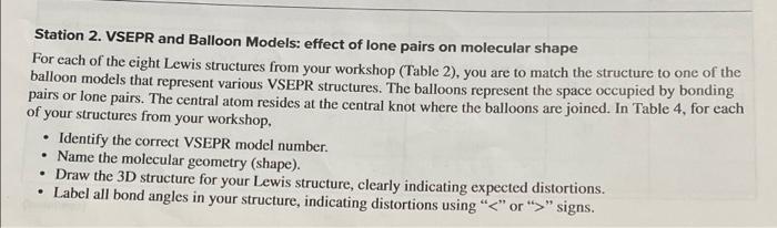 Solved Station 2. VSEPR and Balloon Models: effect of lone | Chegg.com