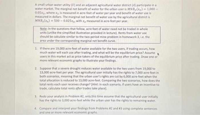 Solved A small urban water utility (U) and an adjacent | Chegg.com