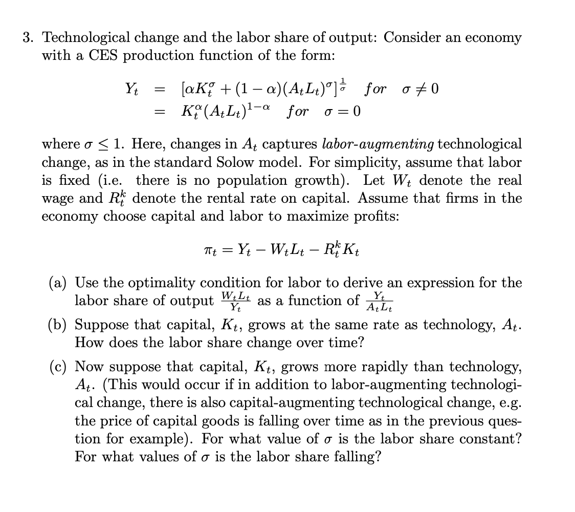 Solved Technological change and the labor share of output: | Chegg.com