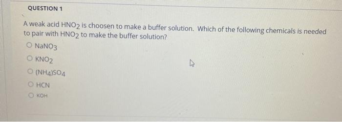Solved QUESTION 1 A weak acid HNO2 is choosen to make a | Chegg.com