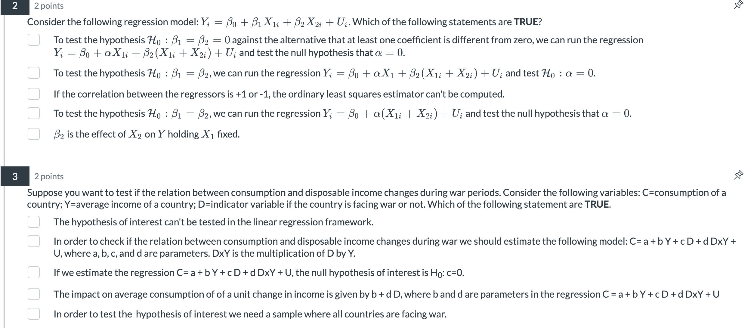Solved 22 ﻿pointsConsider the following regression model: | Chegg.com