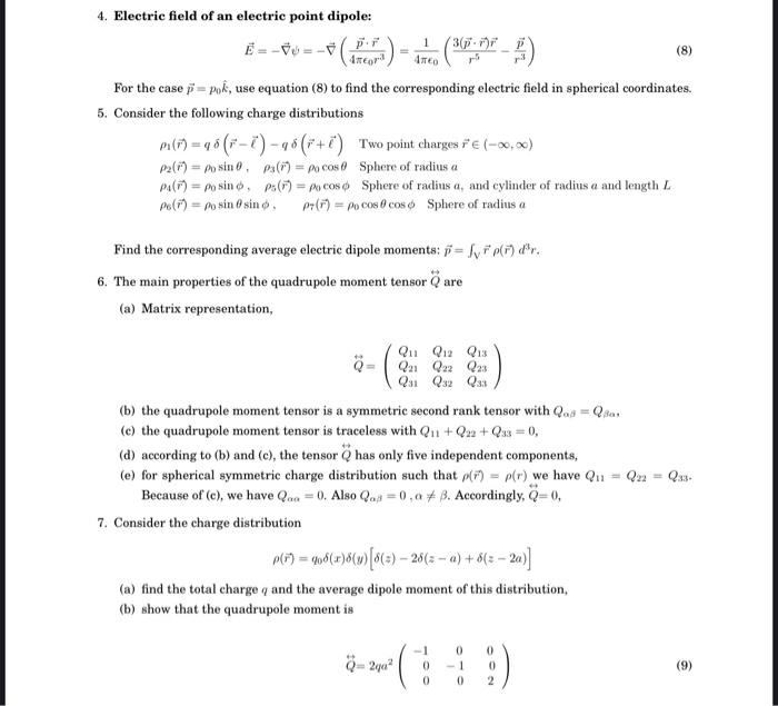 Solved 4. Electric field of an electric point dipole: | Chegg.com