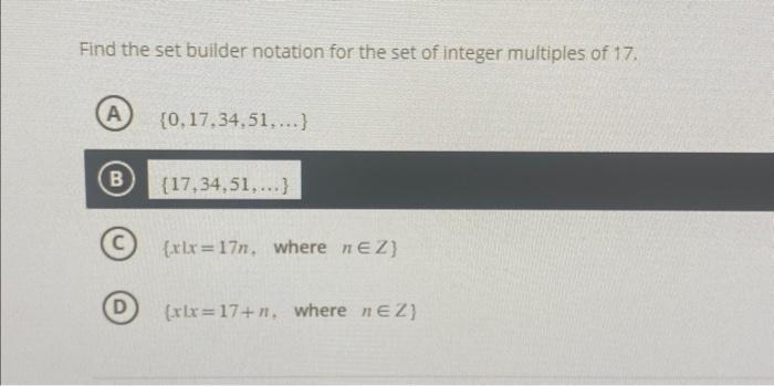 Solved Find the set builder notation for the set of integer | Chegg.com