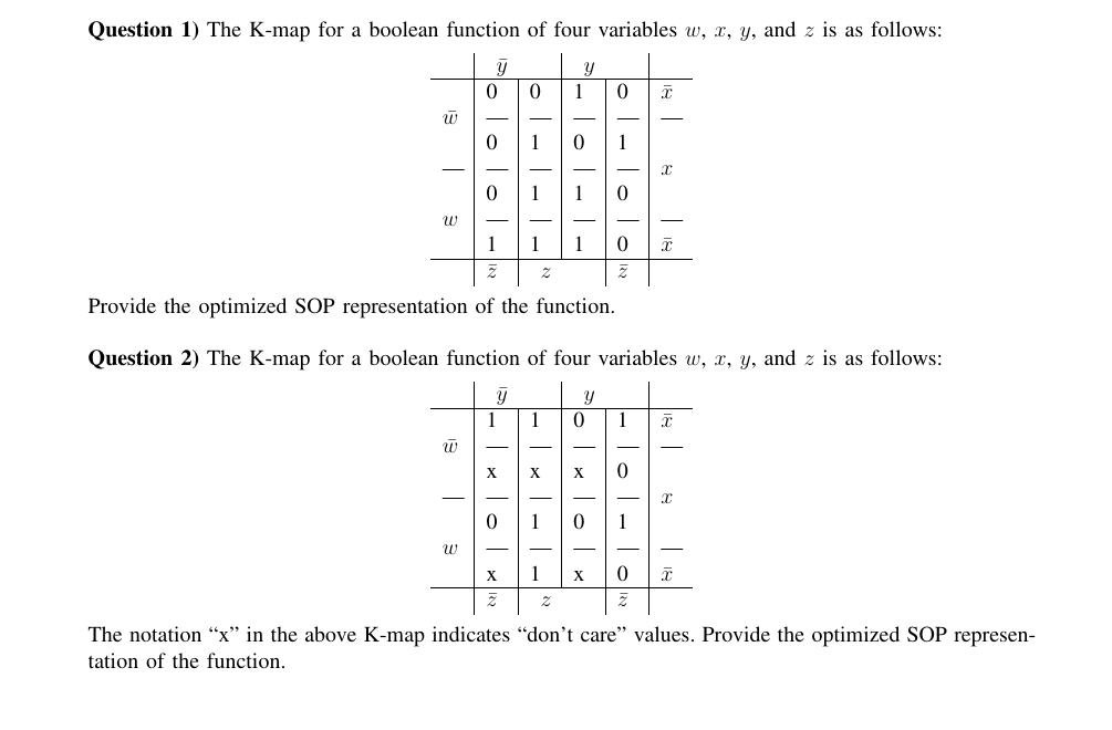 Solved Question 1) ﻿The K-map for a boolean function of four | Chegg.com